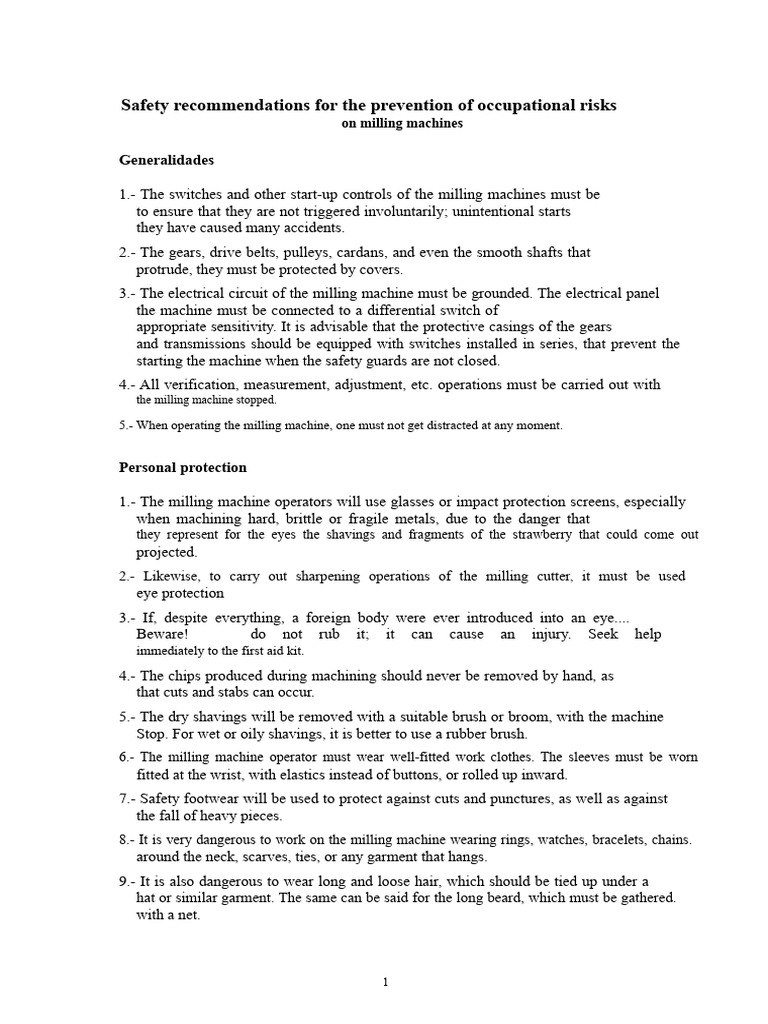 Safety Measures For Operating The Milling Machine | PDF | Machining ...