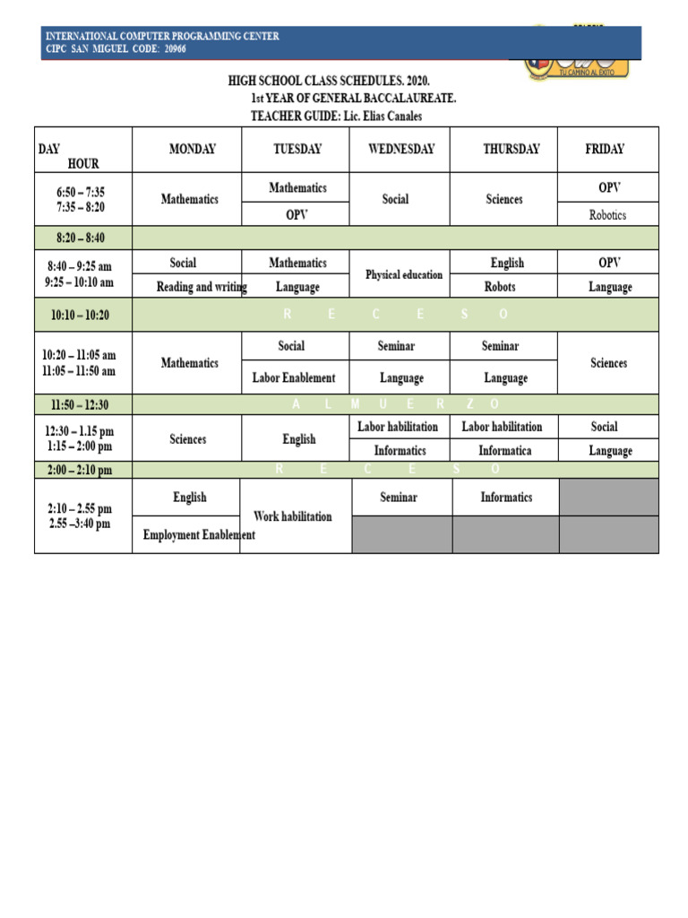 High School Schedule 2 2020 | PDF | Science | Computing
