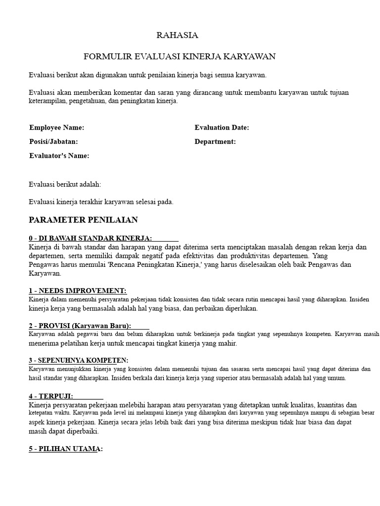 Formulir Evaluasi Karyawan GRATIS | PDF