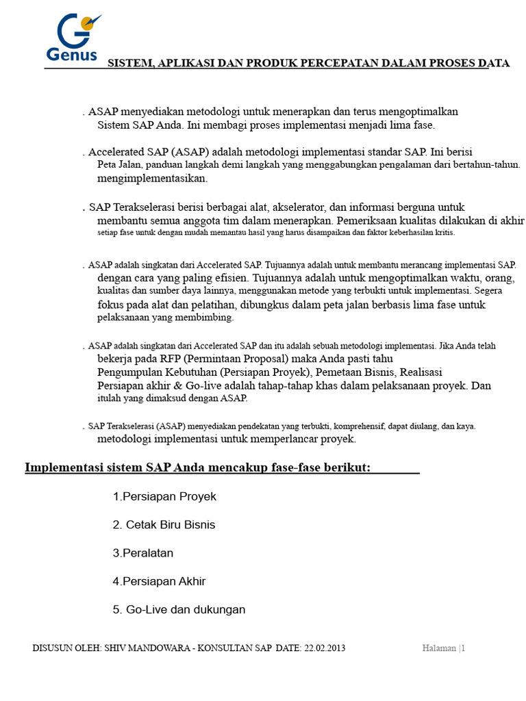Metodologi Implementasi SAP ASAP | PDF