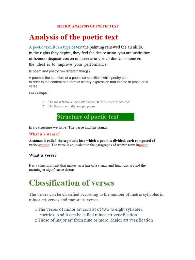 Poetic Text Metric Analysis Guide | PDF | Poetry | Metre (Poetry)