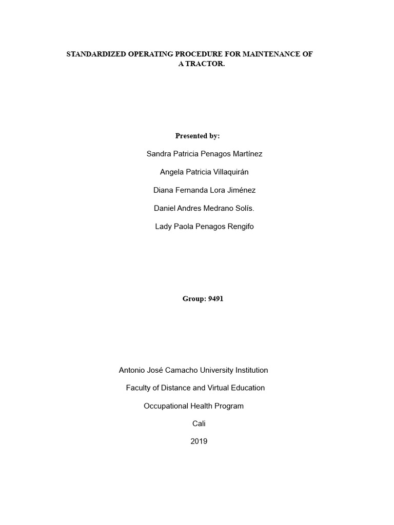 Standard Operating Procedure For The Maintenance of A Tractor | PDF ...