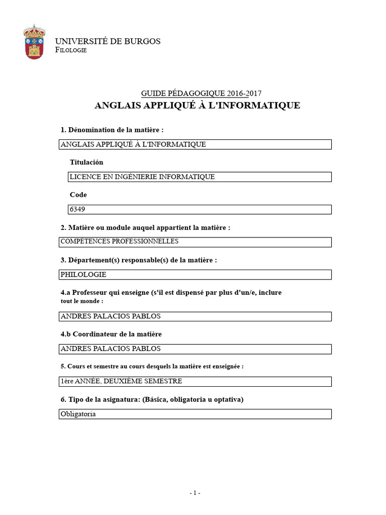 Anglais Informatique : Guide Pédagogique 2016-2017 | PDF | Informatique ...