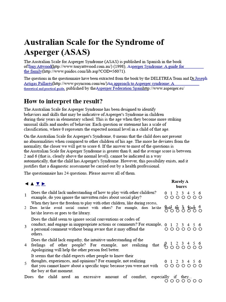 Australian Scale for Asperger | PDF | Asperger Syndrome | Empathy