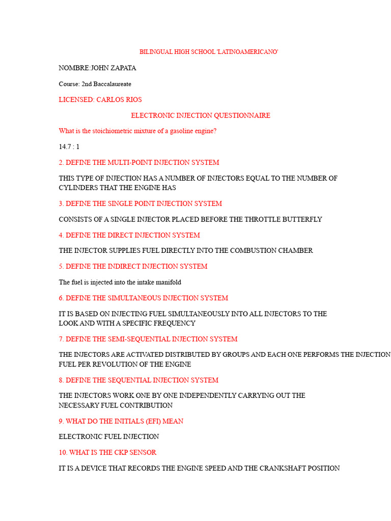Electronic Injection Questionnaire | PDF | Fuel Injection | Engines