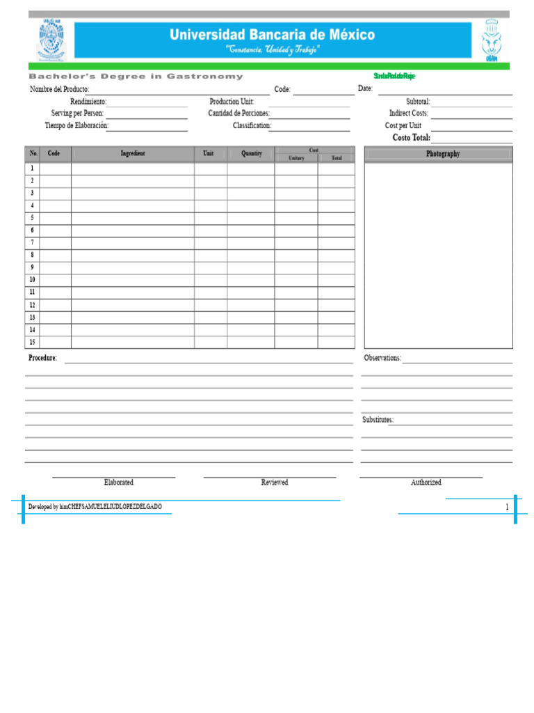 Standard Recipe Format | PDF