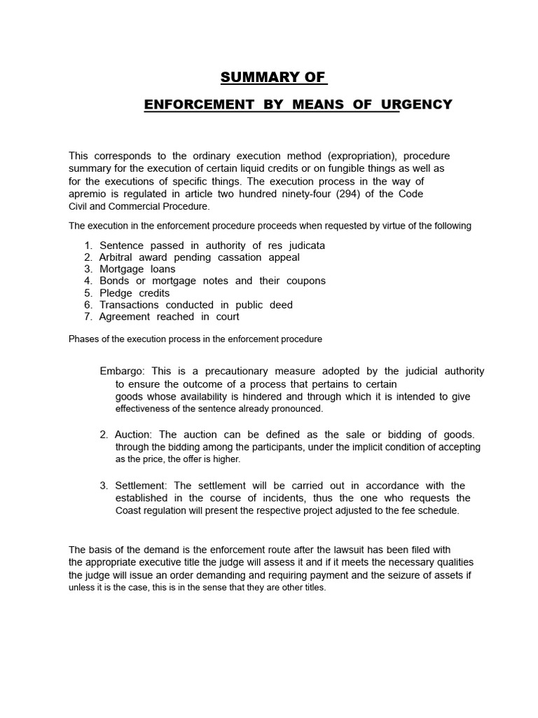 Summary of Execution in Enforcement Proceedings | PDF | Auction ...