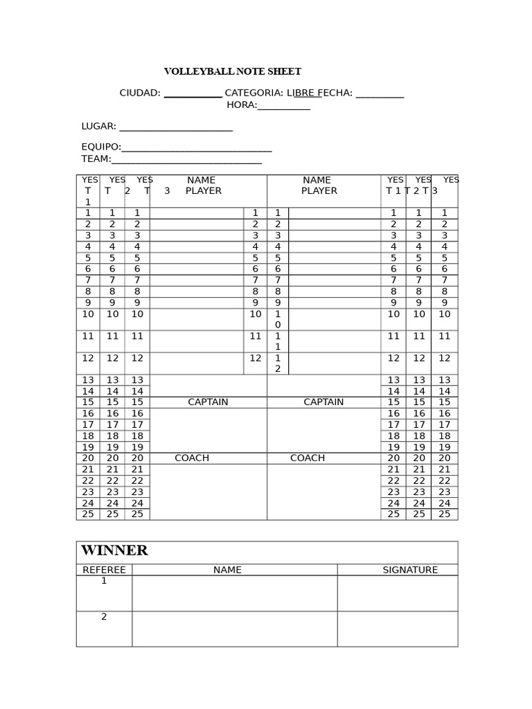 Volleyball Annotation Sheet | PDF