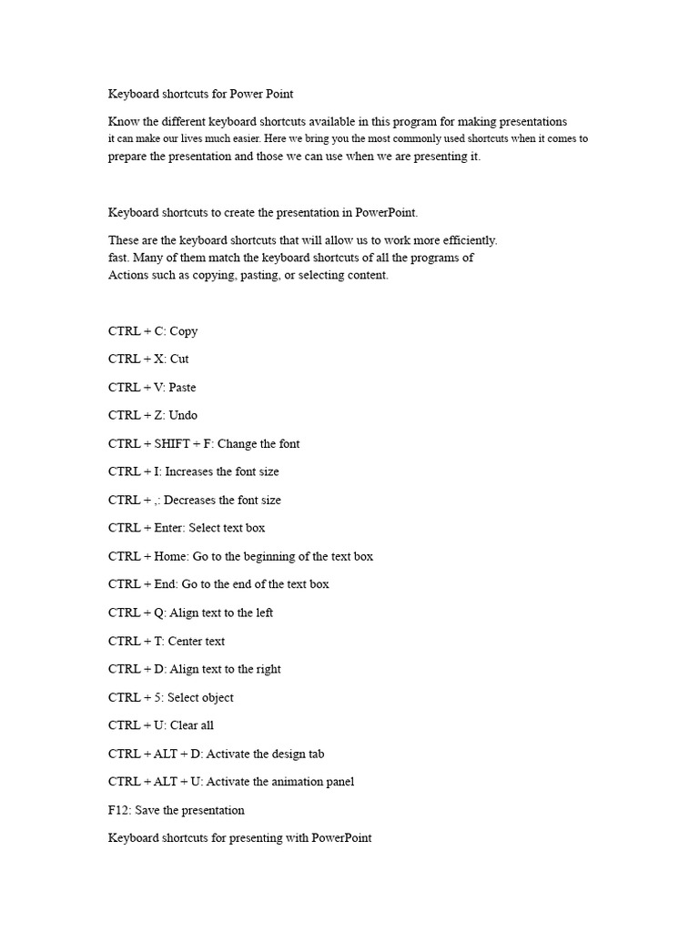Keyboard Shortcuts For PowerPoint | PDF