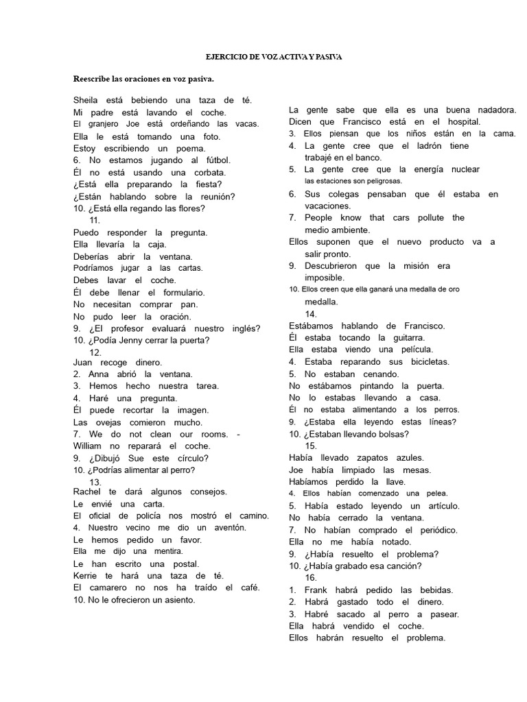 Ejercicio De Voz Activa Y Pasiva Pdf
