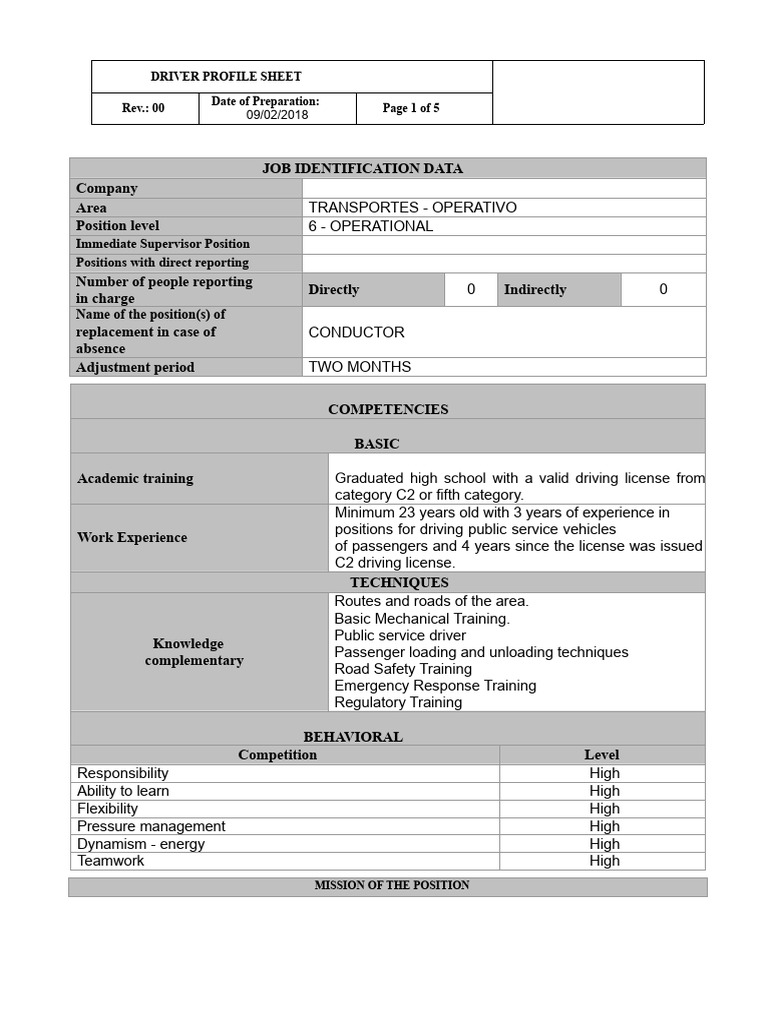 2.1.1. Driver Profile.doc | PDF | Driver's License | Radiation