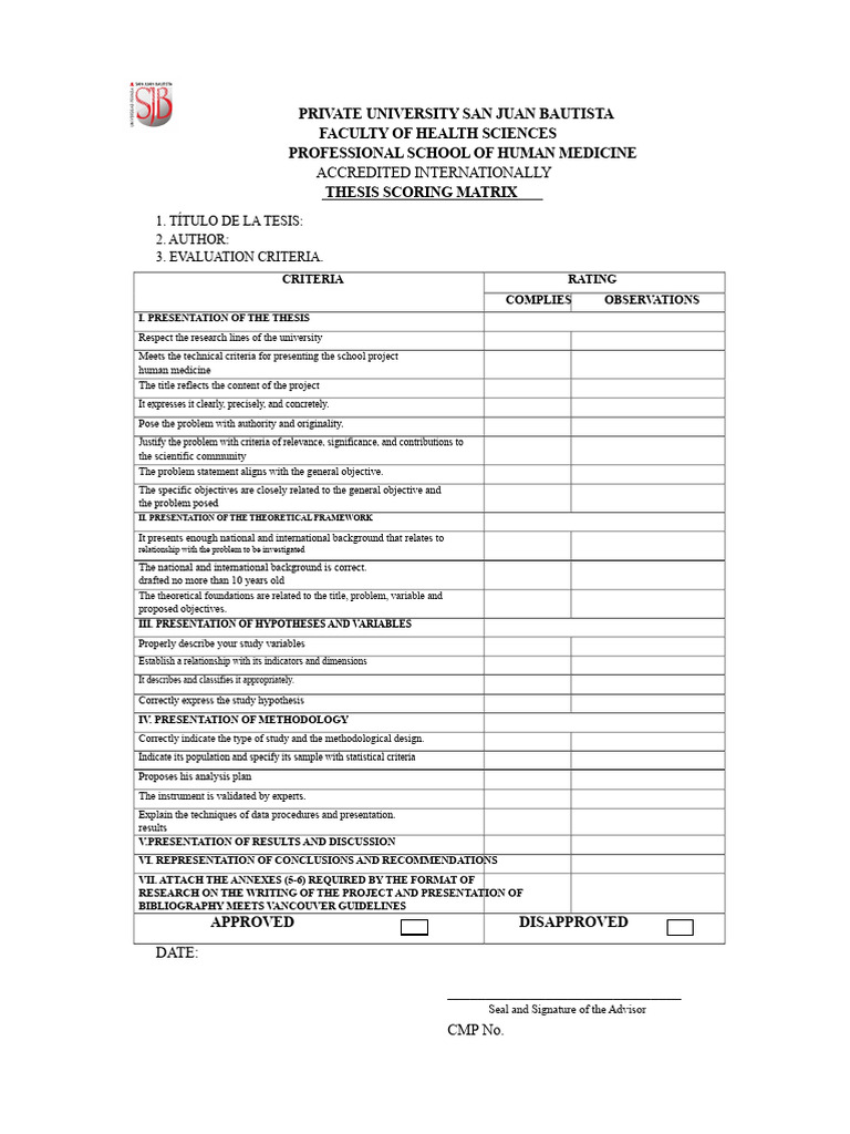 Thesis Grading Matrix | PDF | Methodology | Hypothesis
