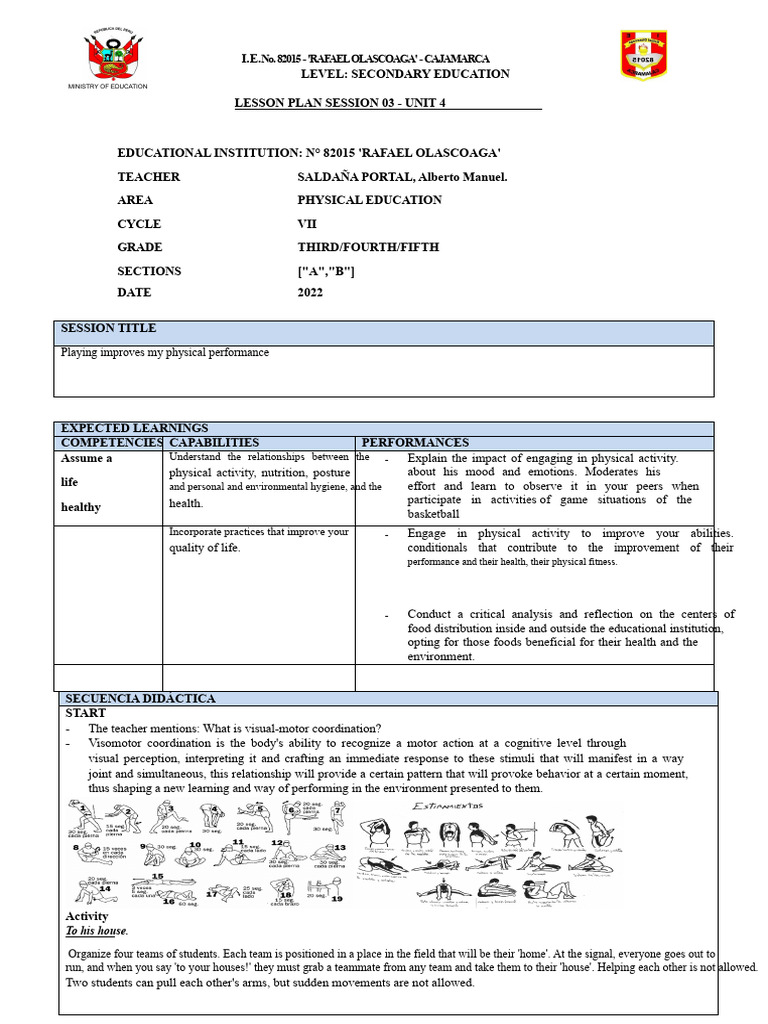 LEARNING SESSION No. 4 PLAYING I IMPROVE MY PHYSICAL PERFORMANCE | PDF ...