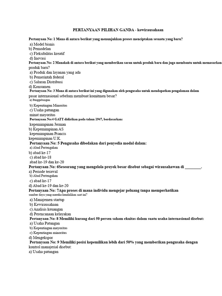 SOAL PILIHAN GANDA | PDF