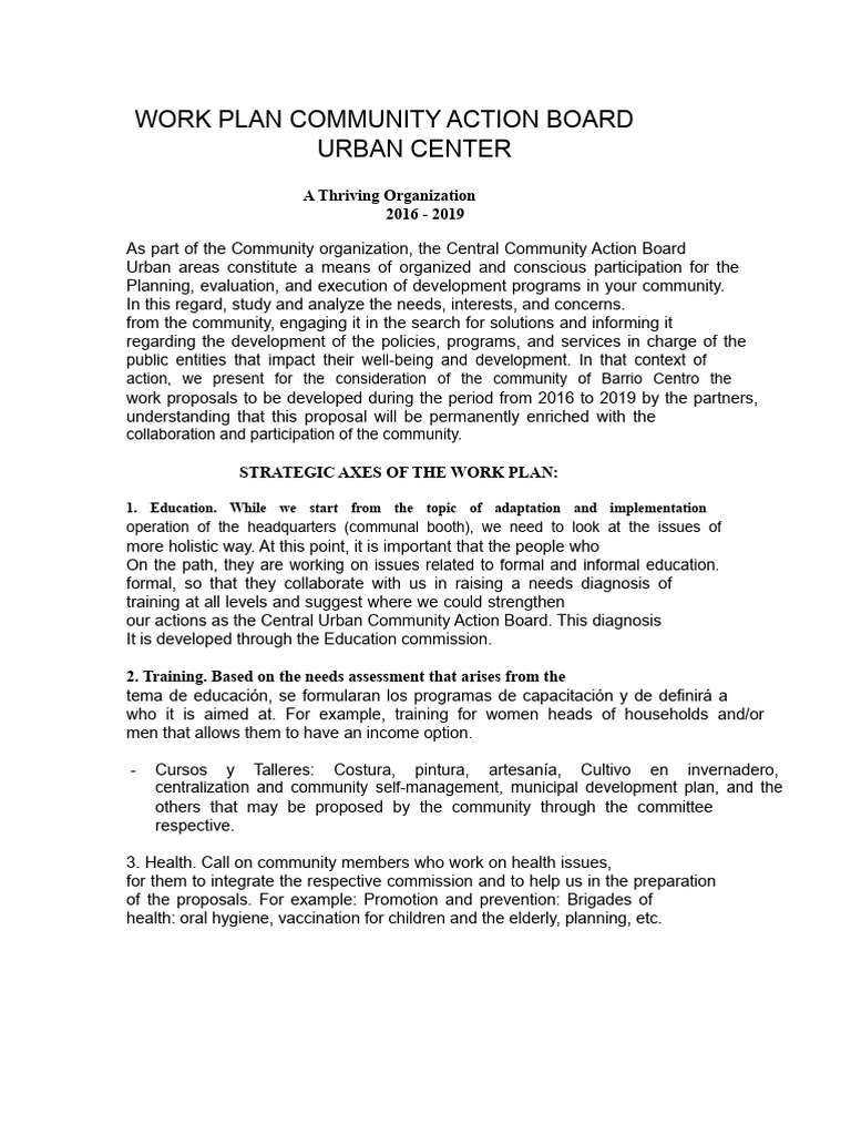 Work Plan For Central Urban Community Action Board | PDF | Community ...