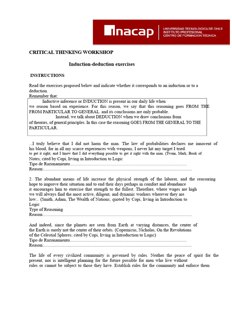 Induction and Deduction Exercise | PDF | Deductive Reasoning | Inductive Reasoning