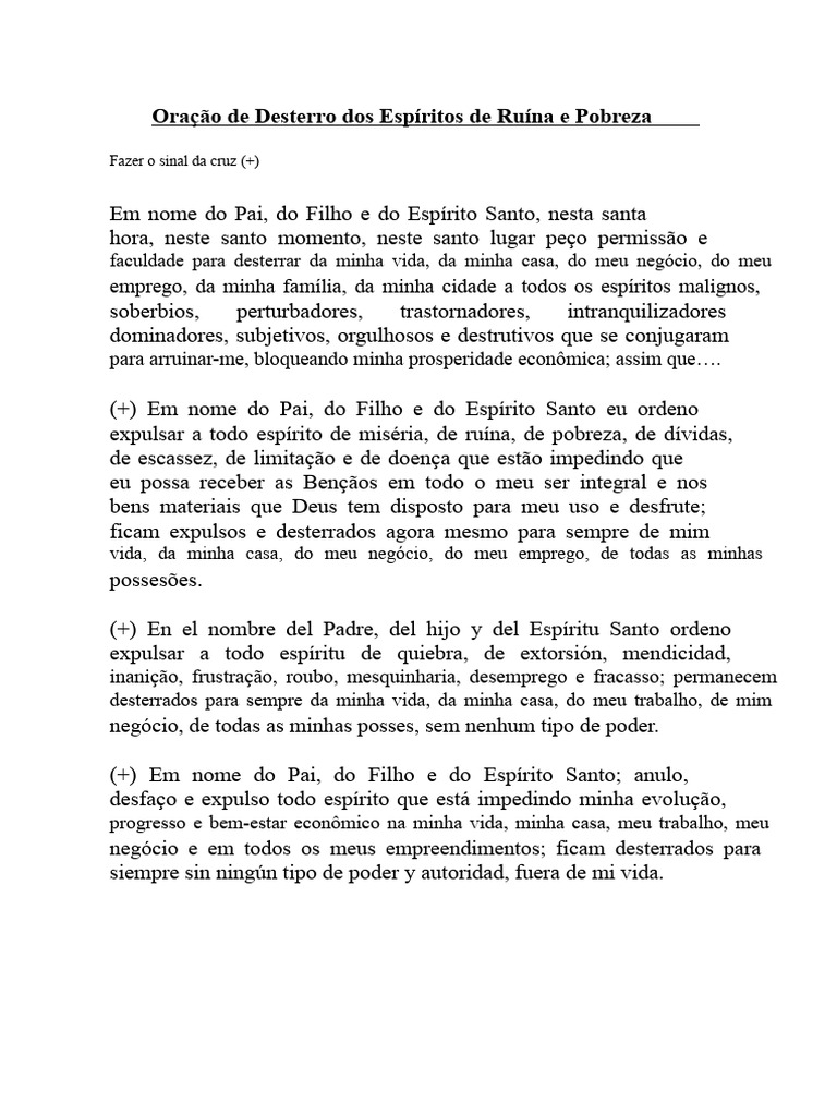 Oração de Desterro da Pobreza e Ruína | PDF