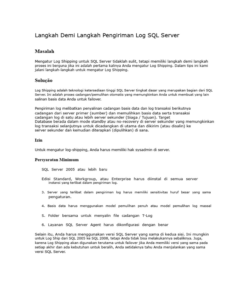 Panduan Log Shipping SQL Server | PDF