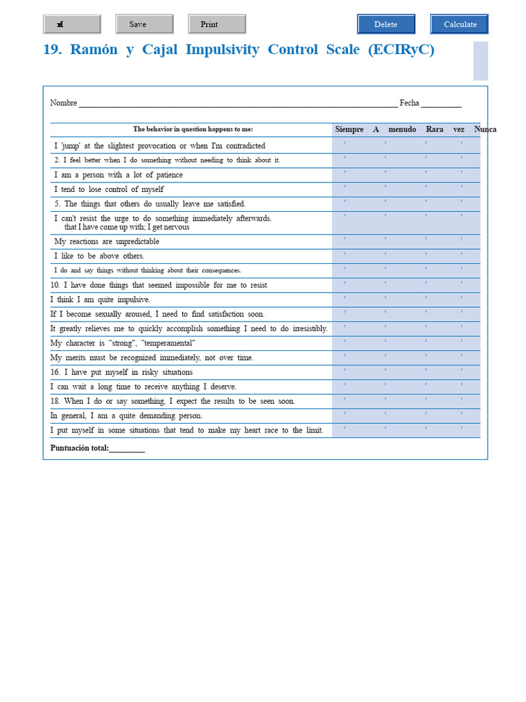 ECIRyC IMPULSE CONTROL SCALE RAMON Y CAJAL PDF | PDF | Impulsivity ...