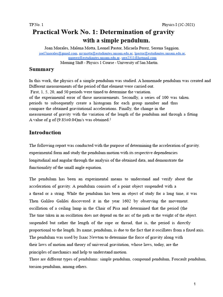 Simple Pendulum Gravity Experiment | PDF | Pendulum | Regression Analysis