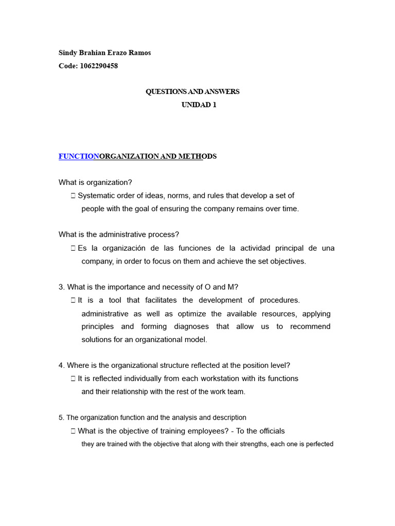 Activity - Questions and Answers On Organization and Methods | PDF ...
