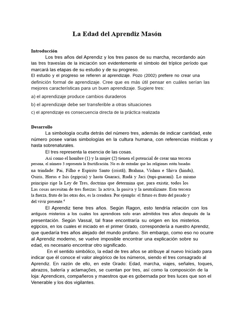La Edad Del Aprendiz Masón | PDF