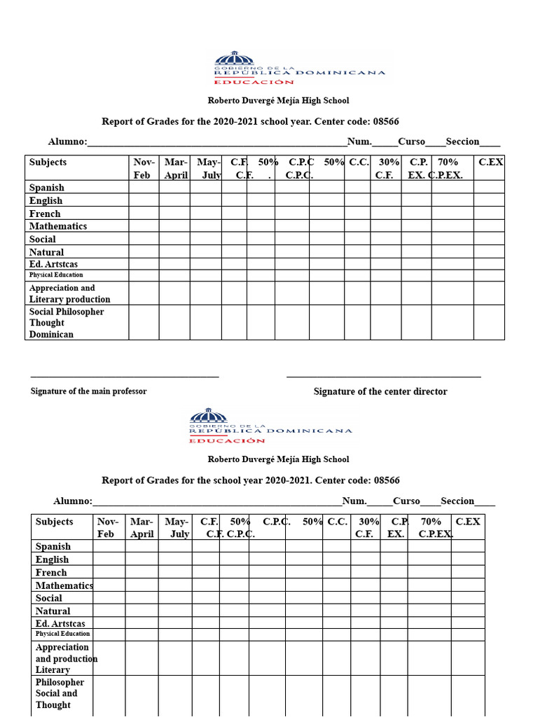 High School Report Card 2 | PDF