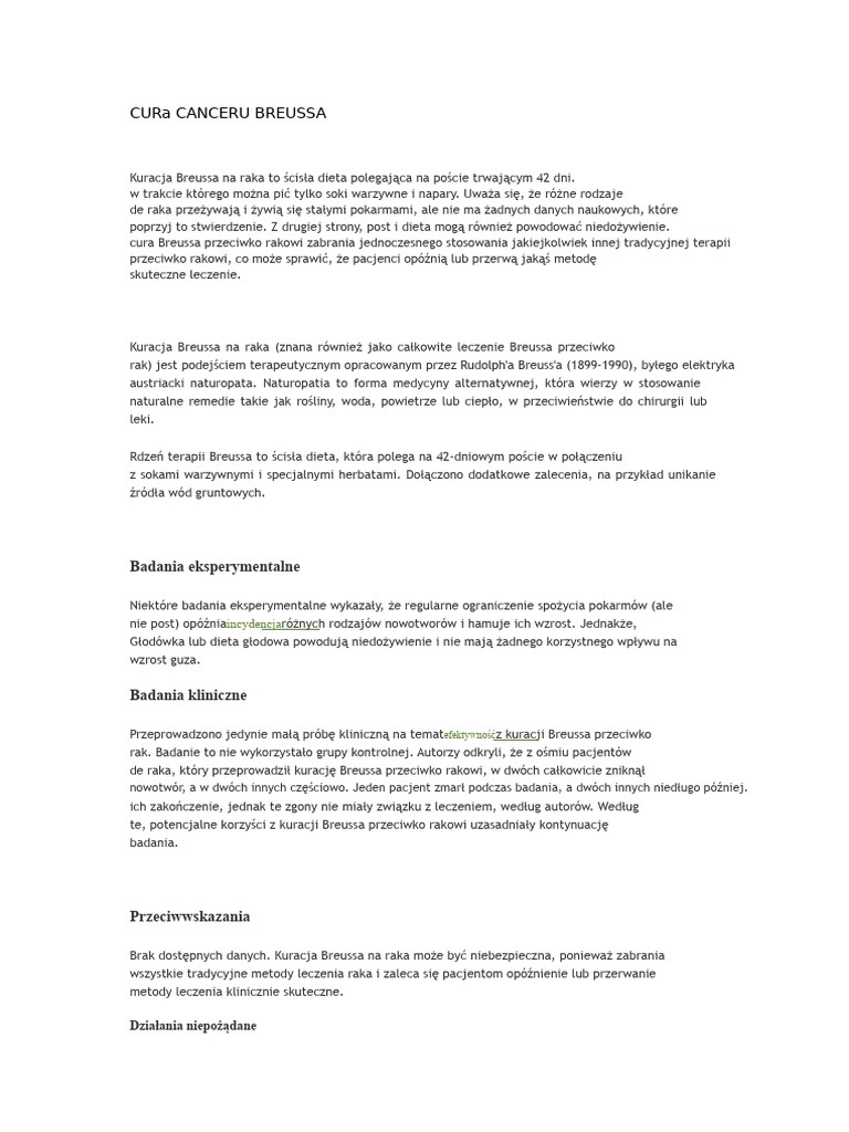 Kuracja Na Raka Breussa | PDF
