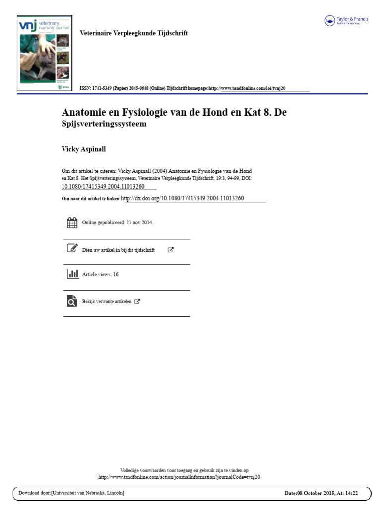 Anatomie en Fysiologie Van de Hond en Kat | PDF