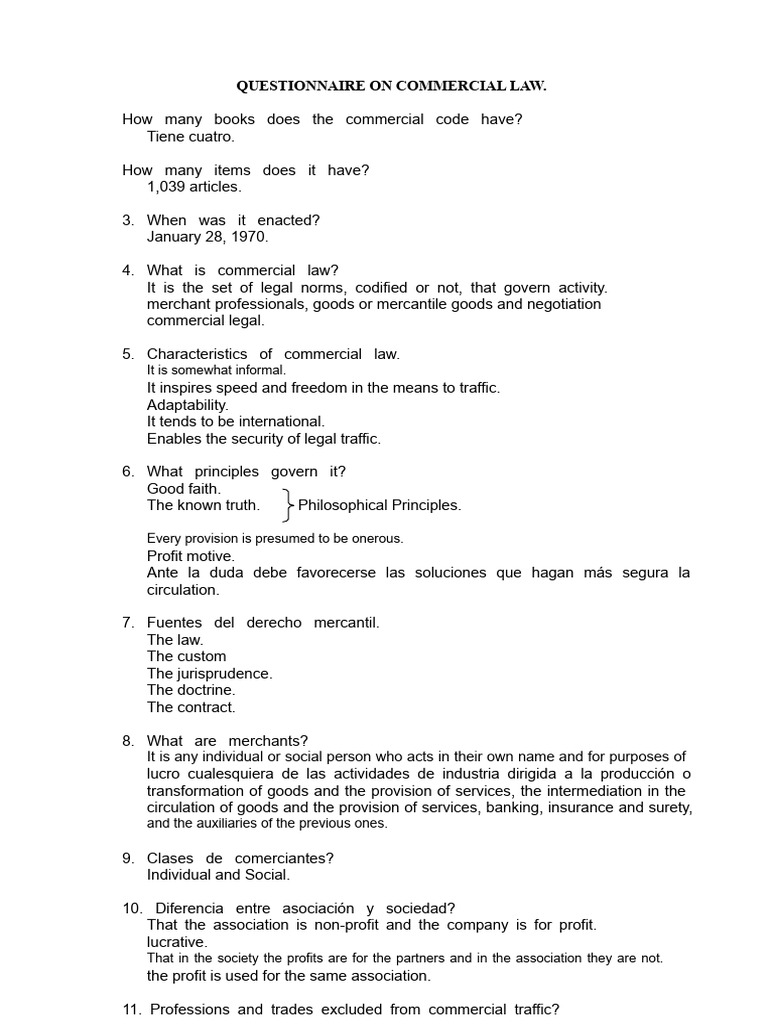 Commercial Law Questionnaire Overview | PDF | Cheque | Negotiable ...