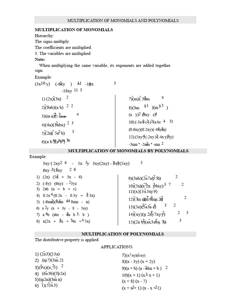 Multiplying Monomials and Polynomials | PDF | Polynomial | Multiplication