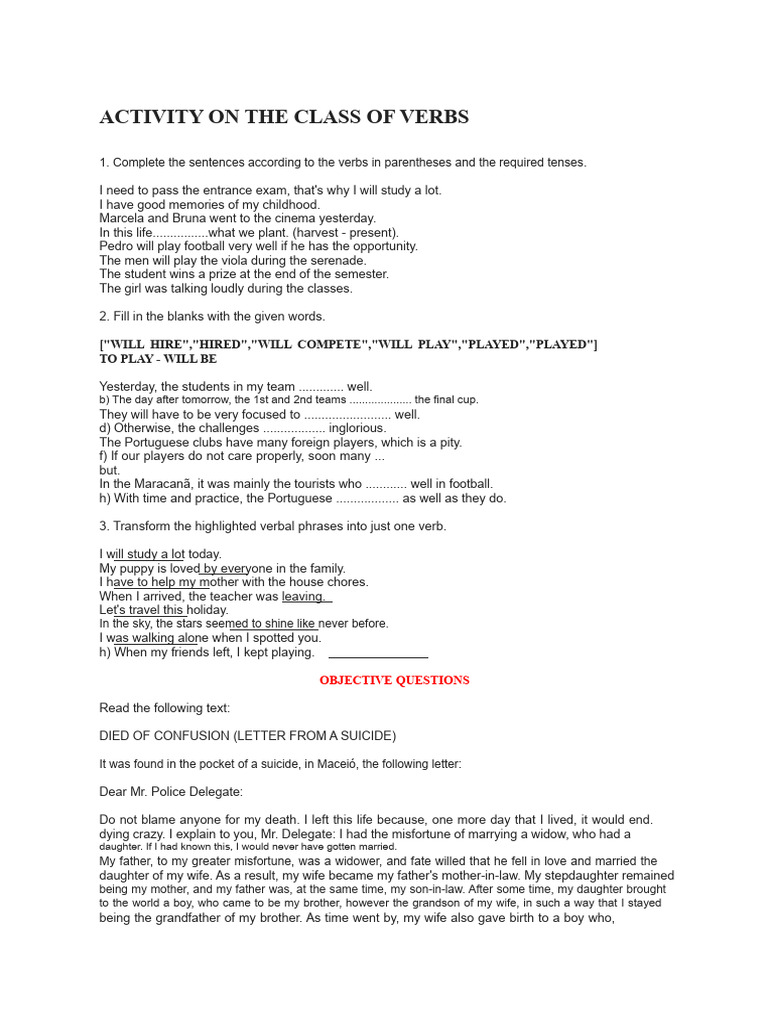 Verb Activities | PDF | Verb | Syntactic Relationships