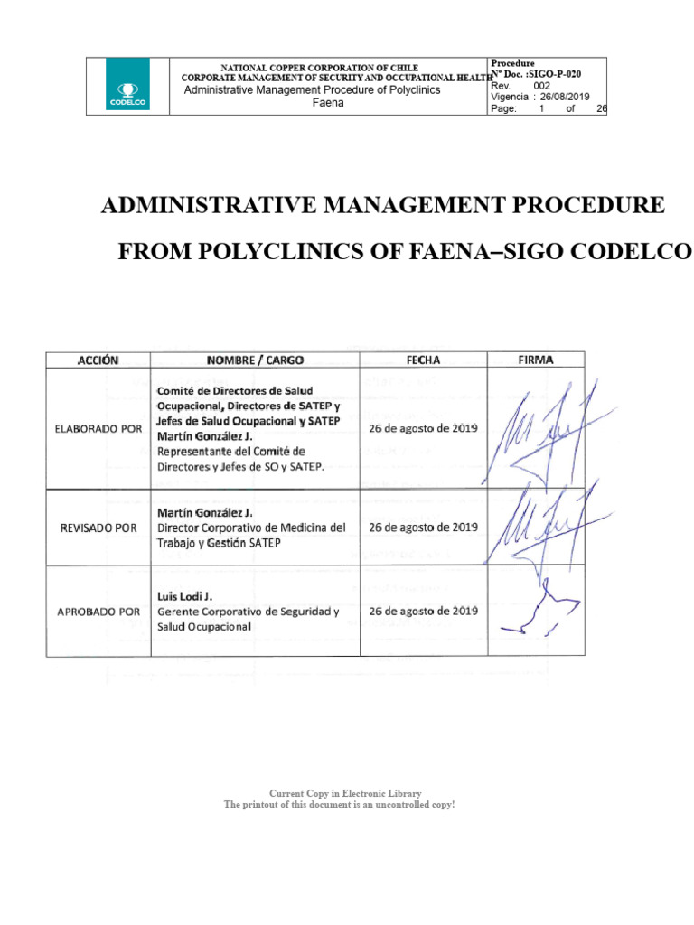 SIGO-P-020 Administrative Management Procedure For Worksite Polyclinics ...