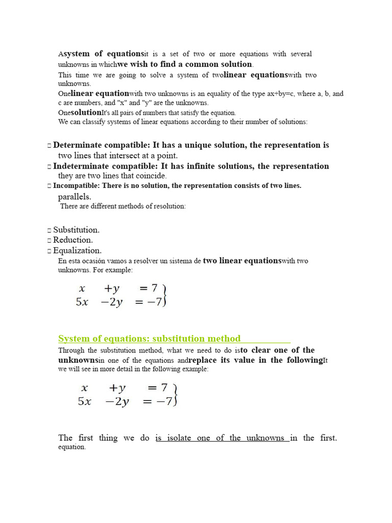 Solving Linear Equations: Methods Explained | PDF | Equations | System ...