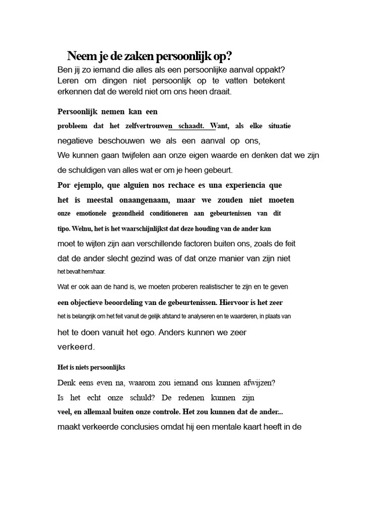 Je Neemt de Dingen Persoonlijk. | PDF