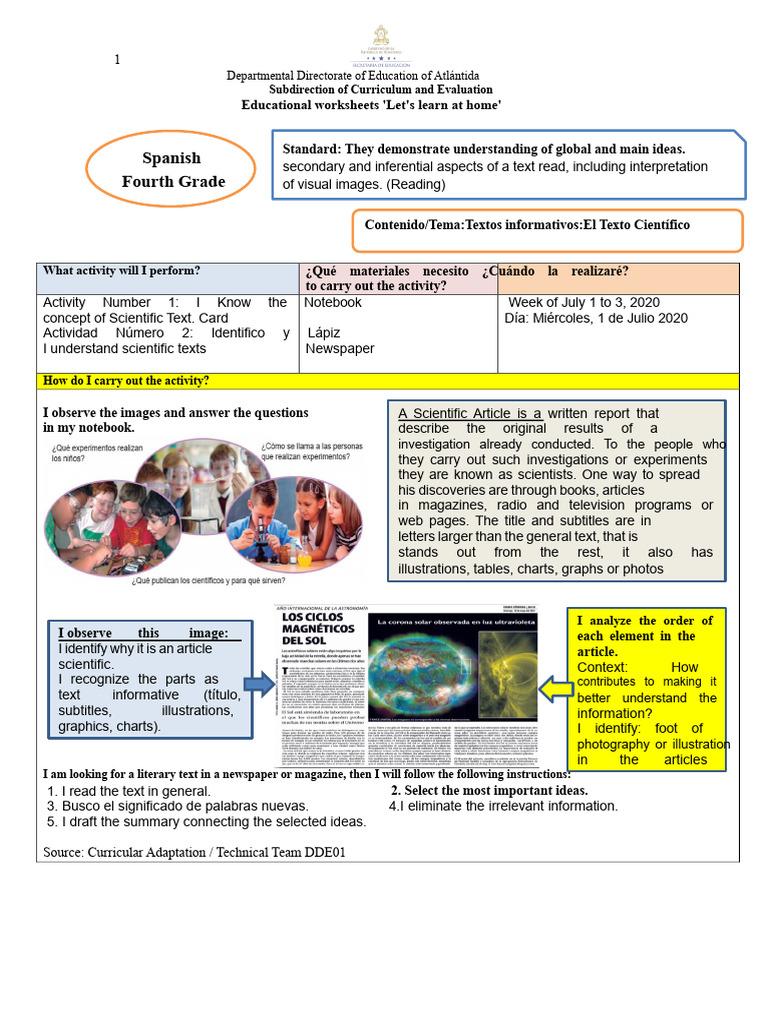 Sheets 4TH Grade - Spanish - July | PDF | Stress (Linguistics) | Curriculum