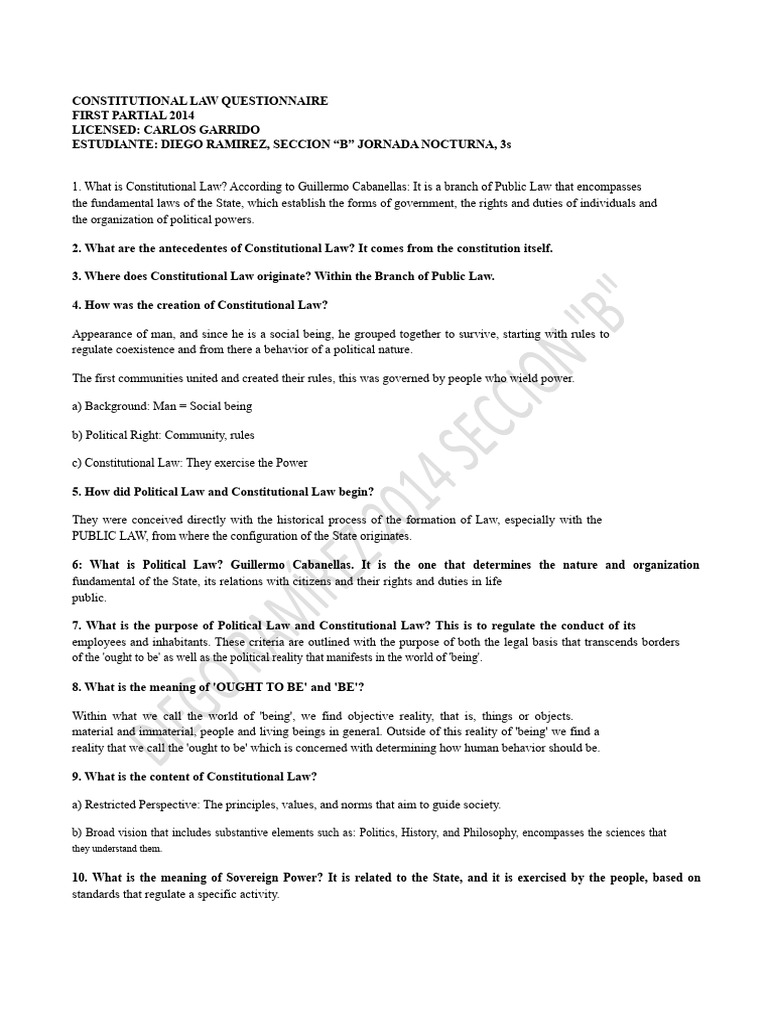 Constitutional Law First Partial 2014 Third Semester, LAW USAC | PDF ...