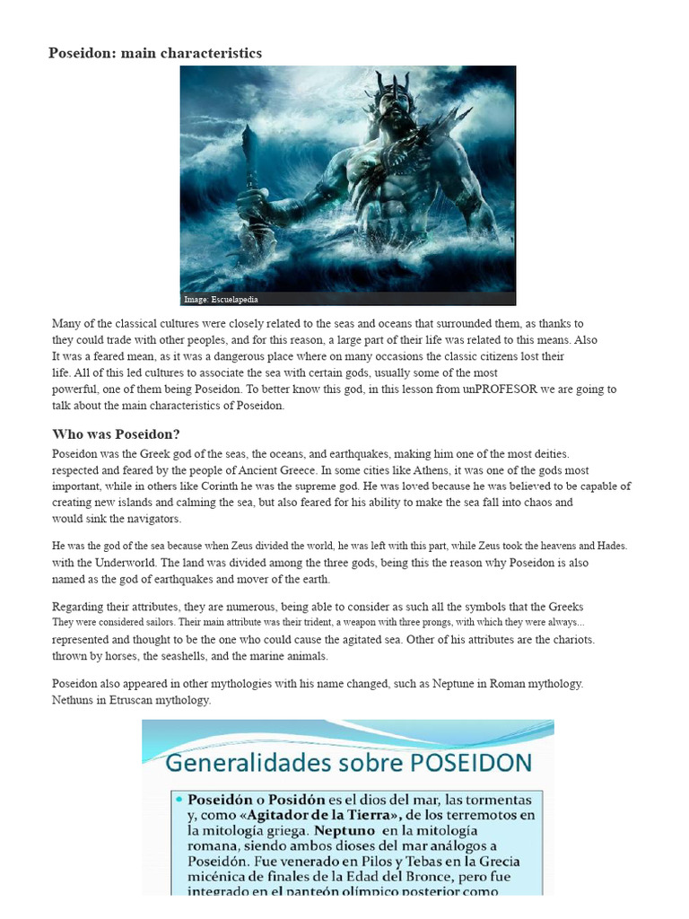 Key Traits of Poseidon, Greek God | PDF | Greek Mythology | Athena