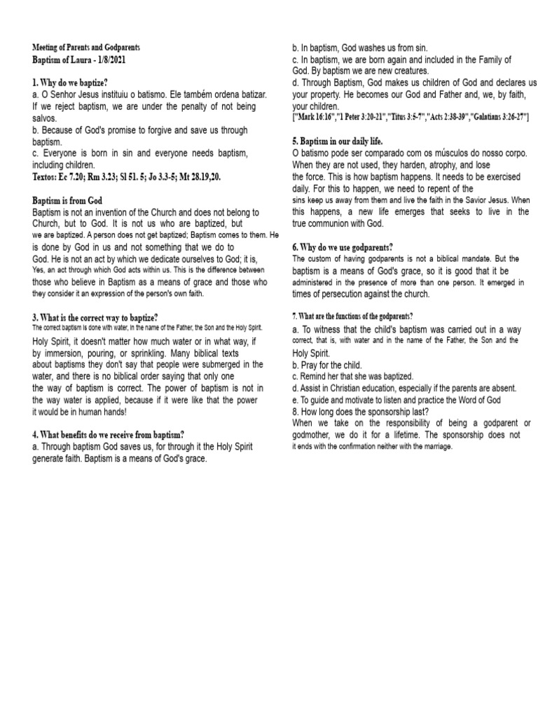 Meeting of Parents and Godparents | PDF | Baptism | Christian Movements