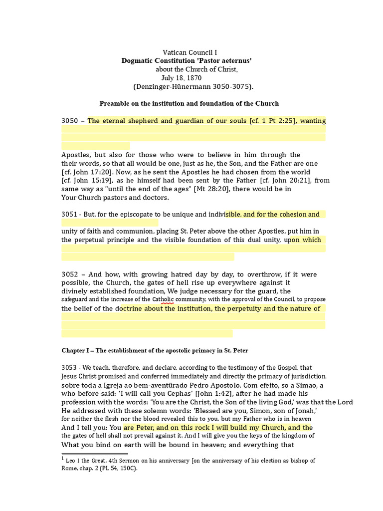 Vatican Council I: Pastor Aeternus Explained | PDF | Pope | Catholic Church