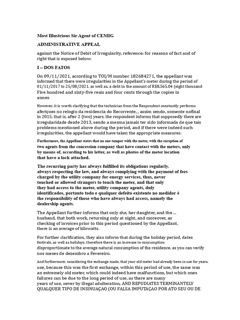 Model of Administrative Appeal Concessionaire | PDF | Indemnity | Justice