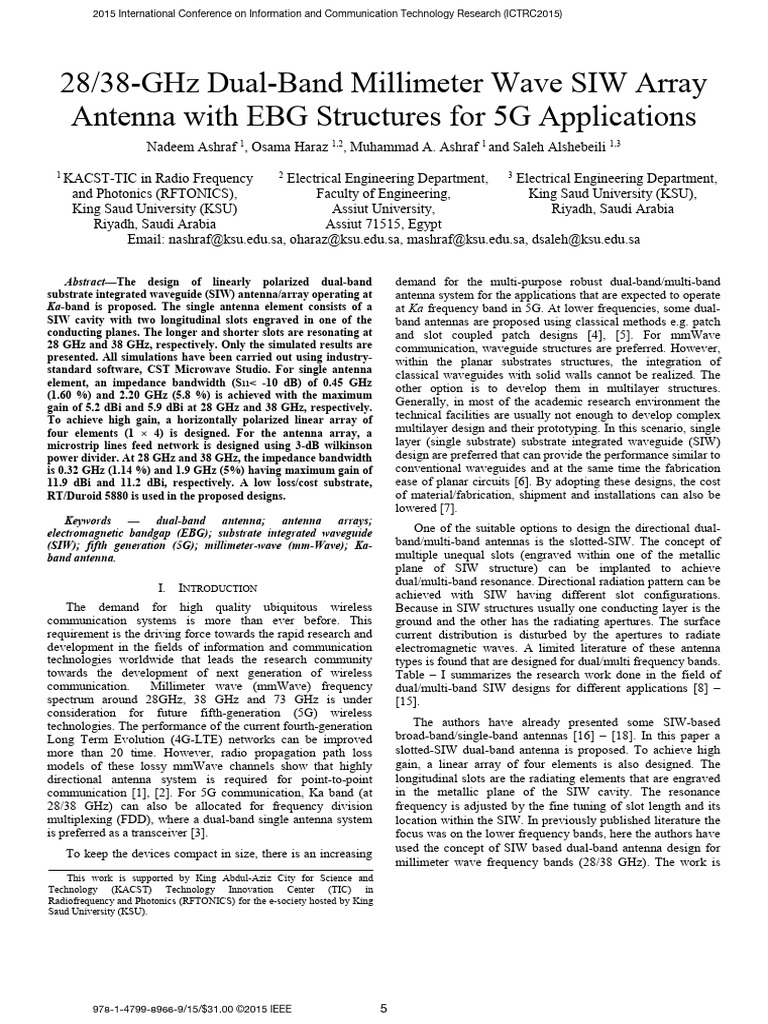 28 38-GHz Dual-band Millimeter Wave SIW Array Antenna With EBG ...