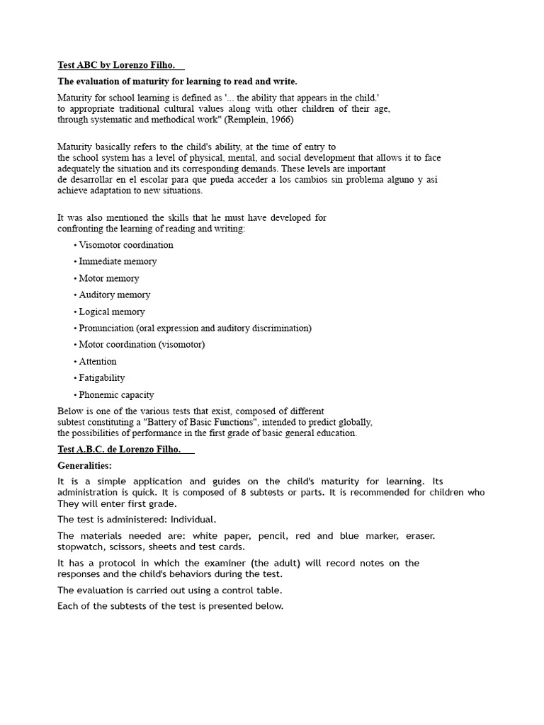 Test ABC by L. Filho | PDF | Literacy | Cognition