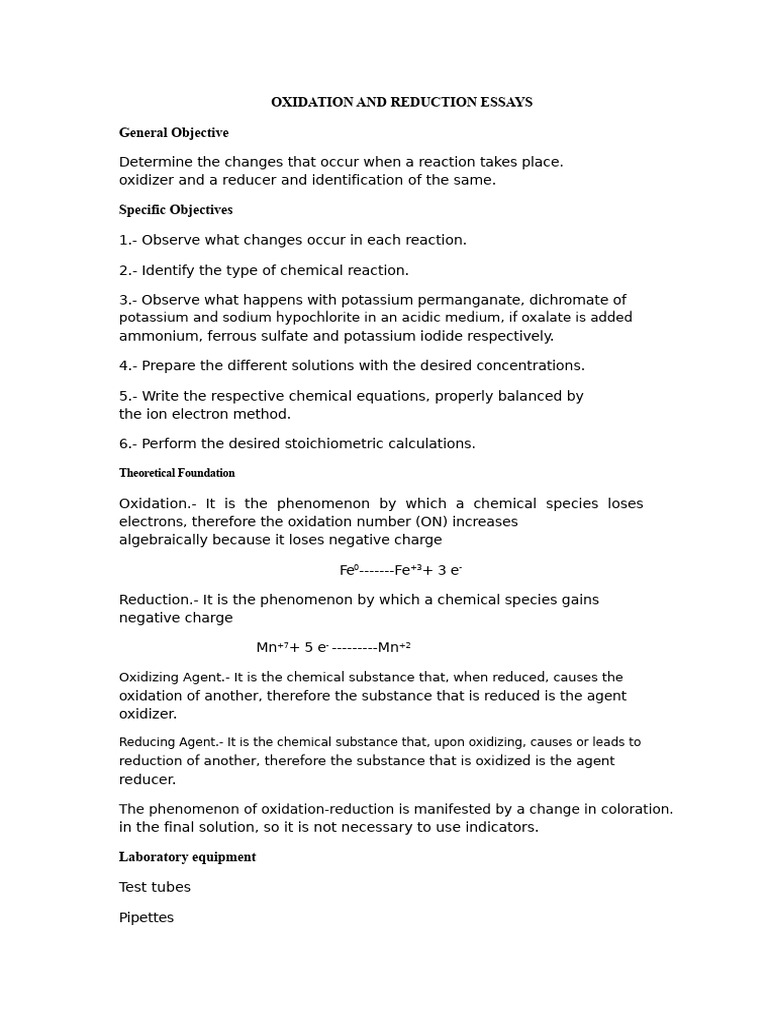 Oxidation and Reduction Tests | PDF