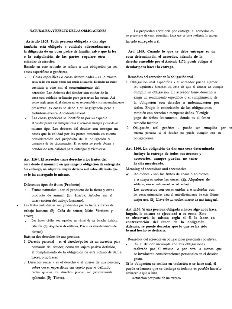 Efectos y Naturaleza de las Obligaciones | PDF | Pagos | Intención ...