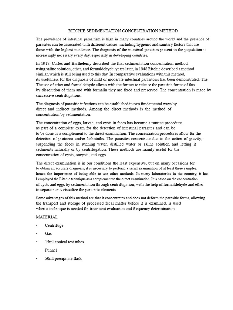 Ritchie Sedimentation Concentration Method | PDF | Parasitism | Filtration