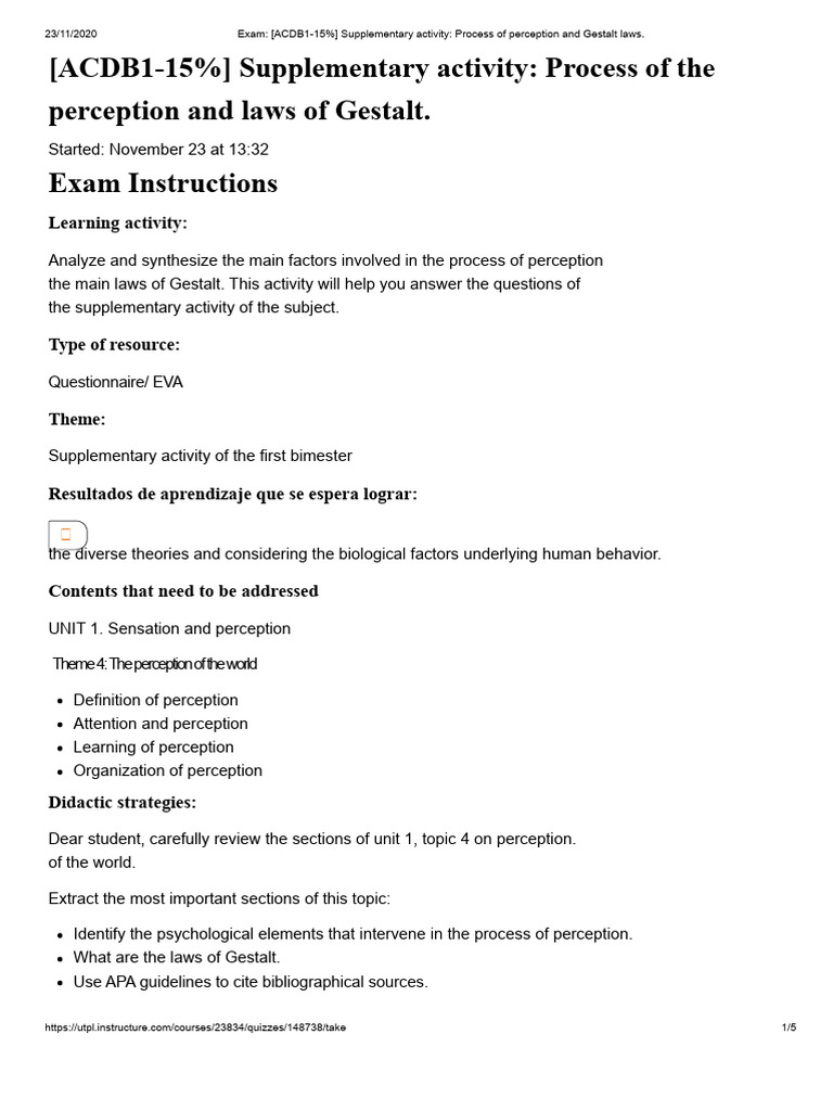 Supplementary Activity - Process of Perception and Gestalt Laws | PDF ...