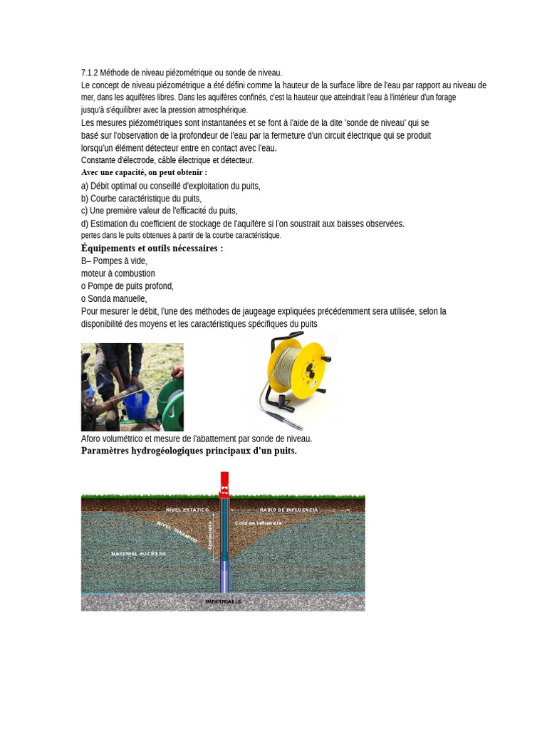 Capacité Des Puits Niveau Piézométrique | PDF | Pompe | Forage