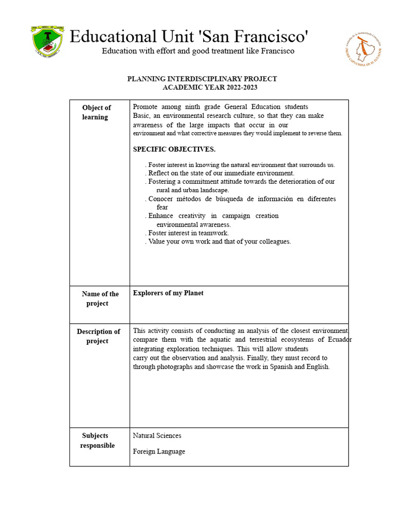 Interdisciplinary Project Planning 9th Grade 2023 | PDF | Tropics ...