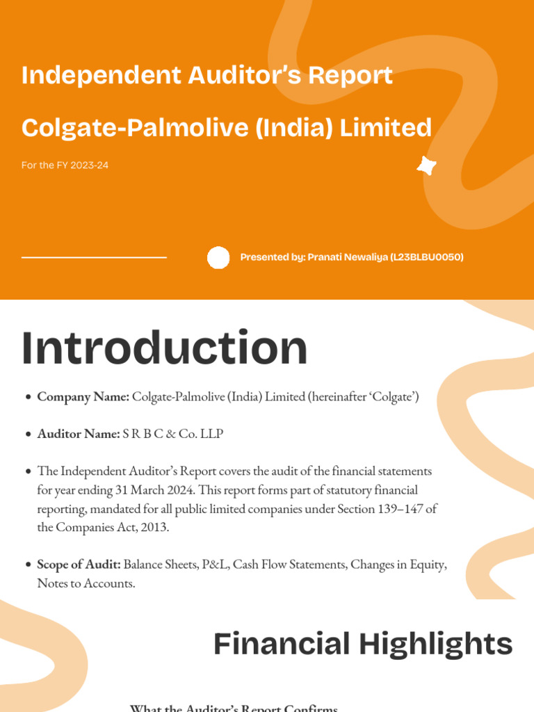 Independent Auditor's Report Colgate-Palmolive (India) Limited - Pranati Newaliya | PDF | Audit ...